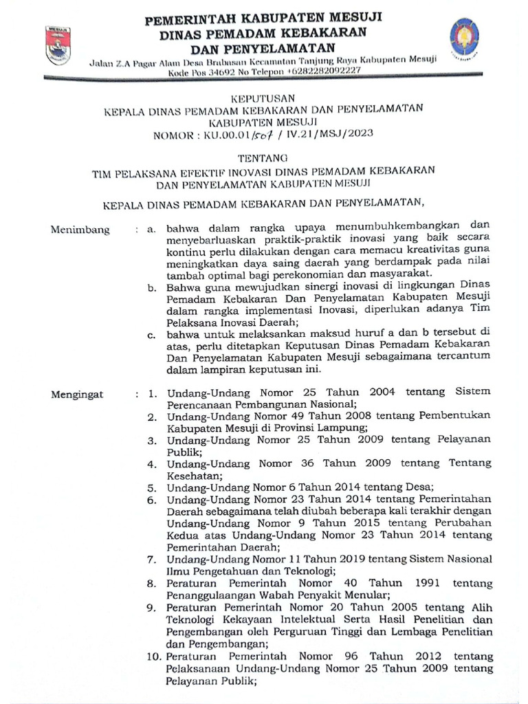 Contoh 7. SK Pelaksana Inovasi | PDF