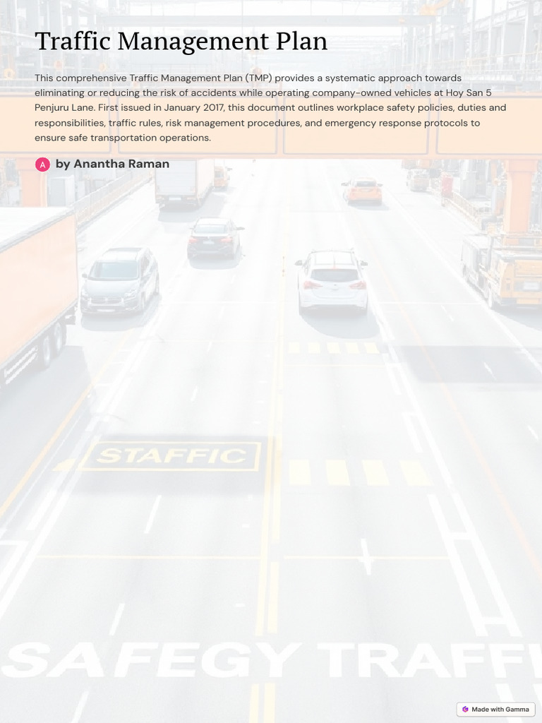 Traffic Management Plan for Workplace Safety | PDF | Traffic | Risk