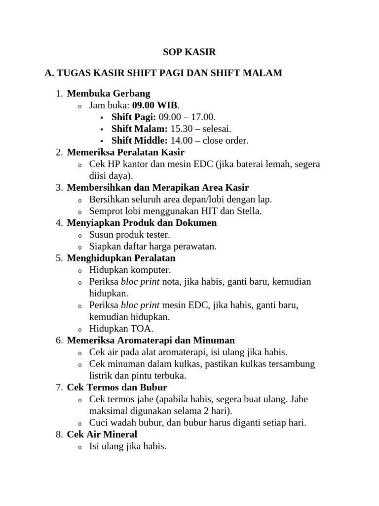 SOP KASIR NEW | PDF