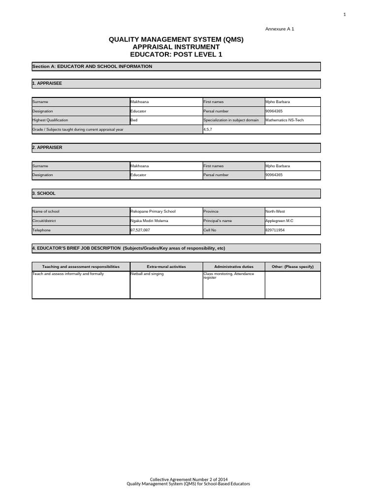QMS Appraisal Instrument for Educators | PDF | Teachers | Learning