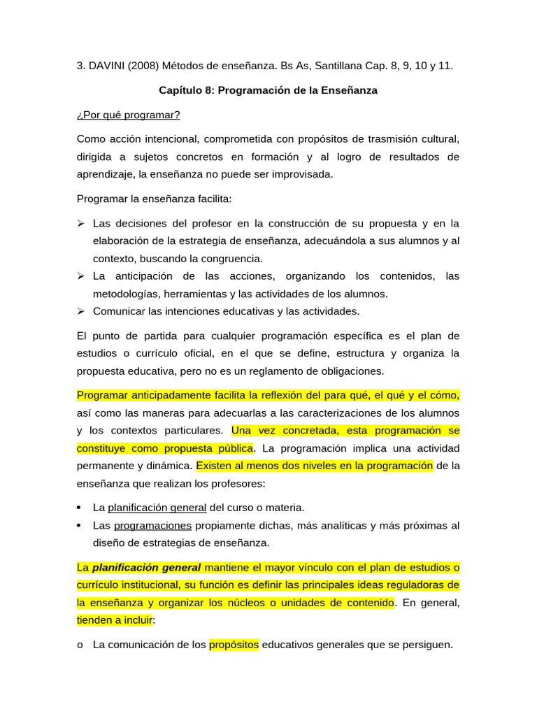 DAVINI. Métodos de Enseñanza. Caps. 8, 9, 10 y 11. | PDF | Evaluación | Enseñando