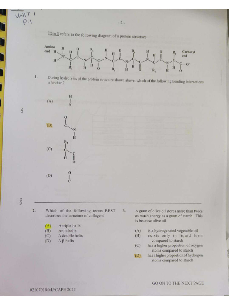 Bio Unit 1 2024 P1-1 | PDF