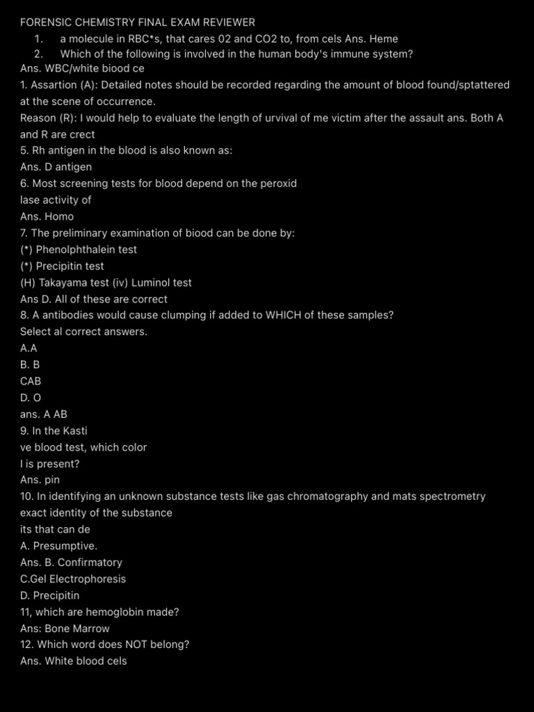 Forensic Chemistry Final Exam Reviewer 2 | PDF | Blood | Antigen