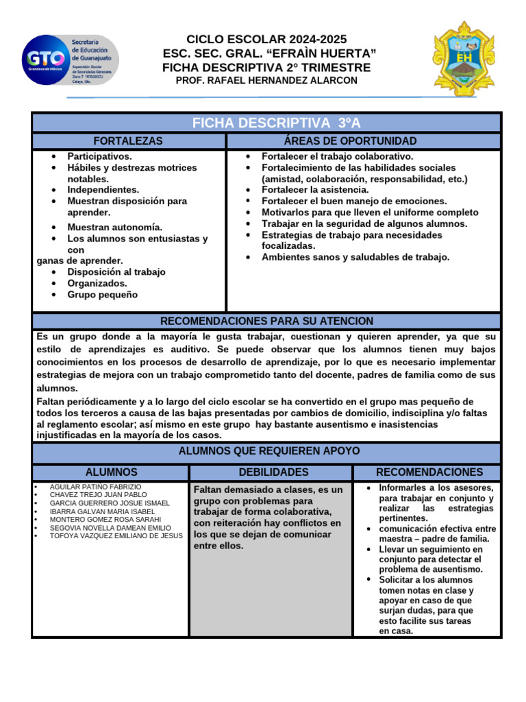 Fichas Descriptivas Edu Fisica 2do Trimestres | PDF | Aprendizaje | Enseñando