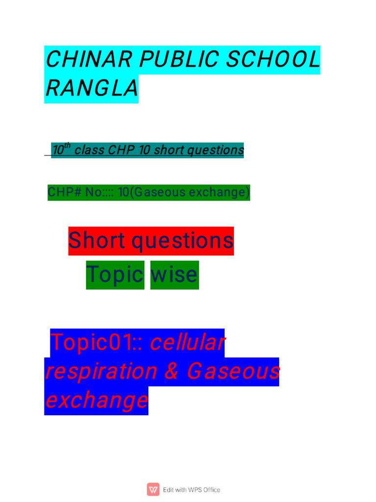 10th Bio 10th CHP Short Questions | PDF | Respiration | Respiratory System