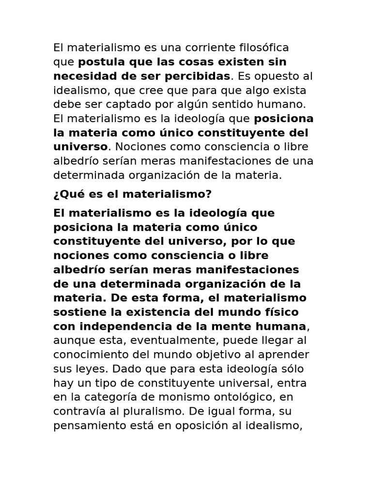 El Materialismo | PDF | Materialismo | Ideologías