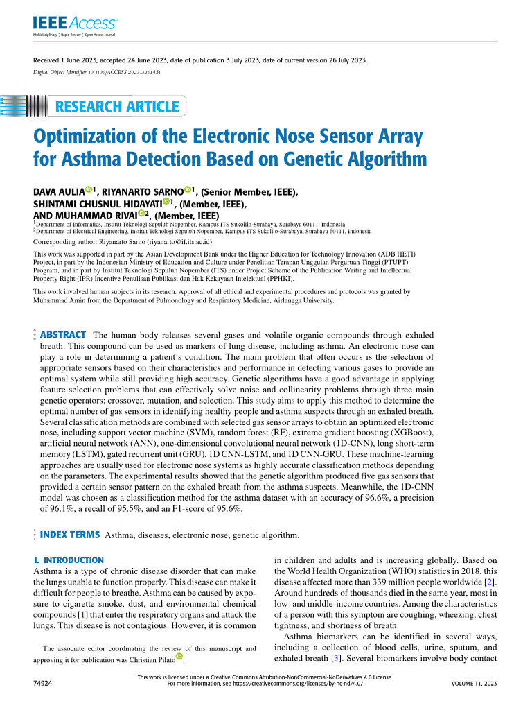 Optimization of the Electronic Nose Sensor Array for Asthma Detection Based on Genetic Algorithm ...