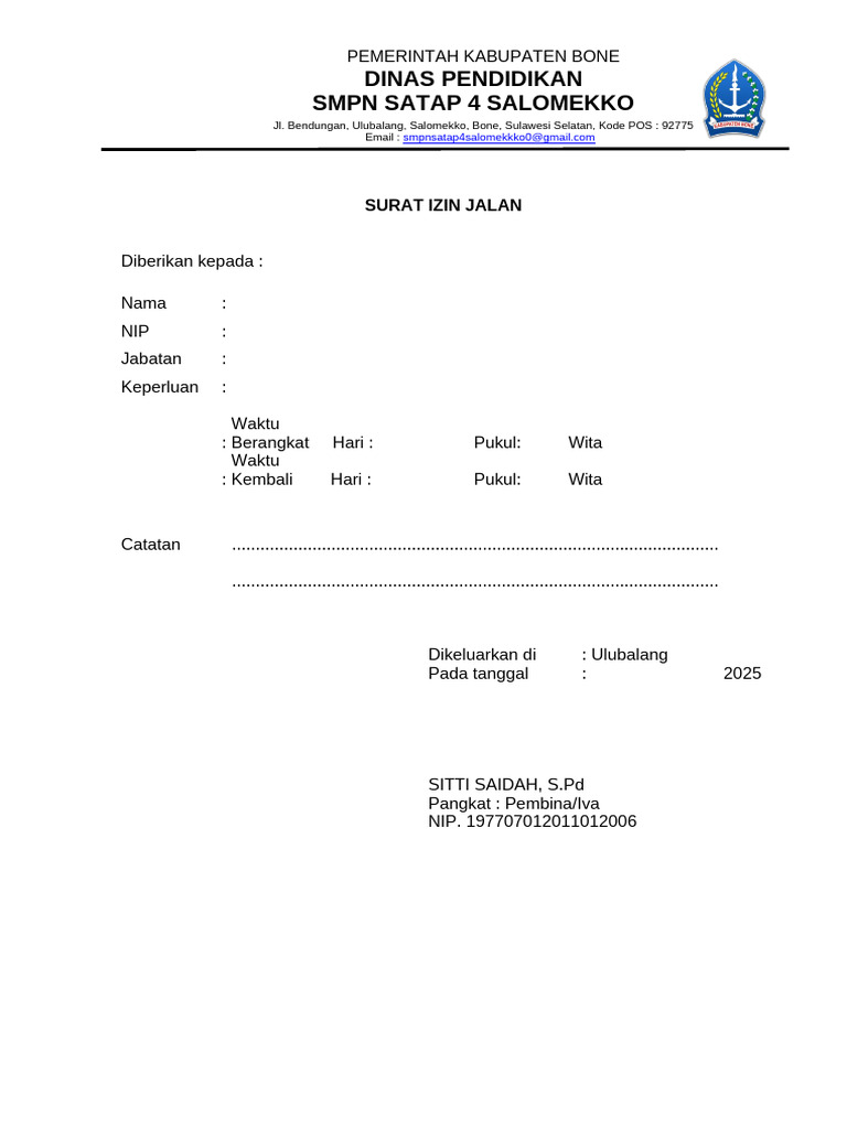 Surat Izin Jalan Meninggalkan Kantor_100248 | PDF