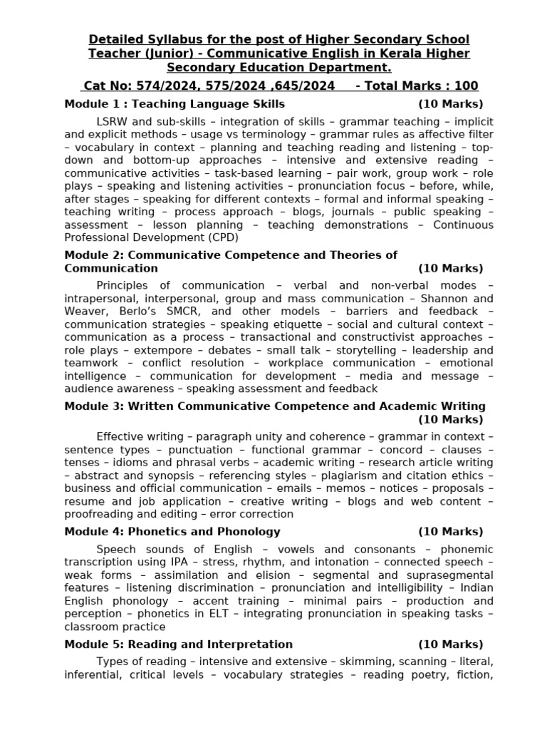 HSST Communicative English Syllabus | PDF | Communication | Linguistics