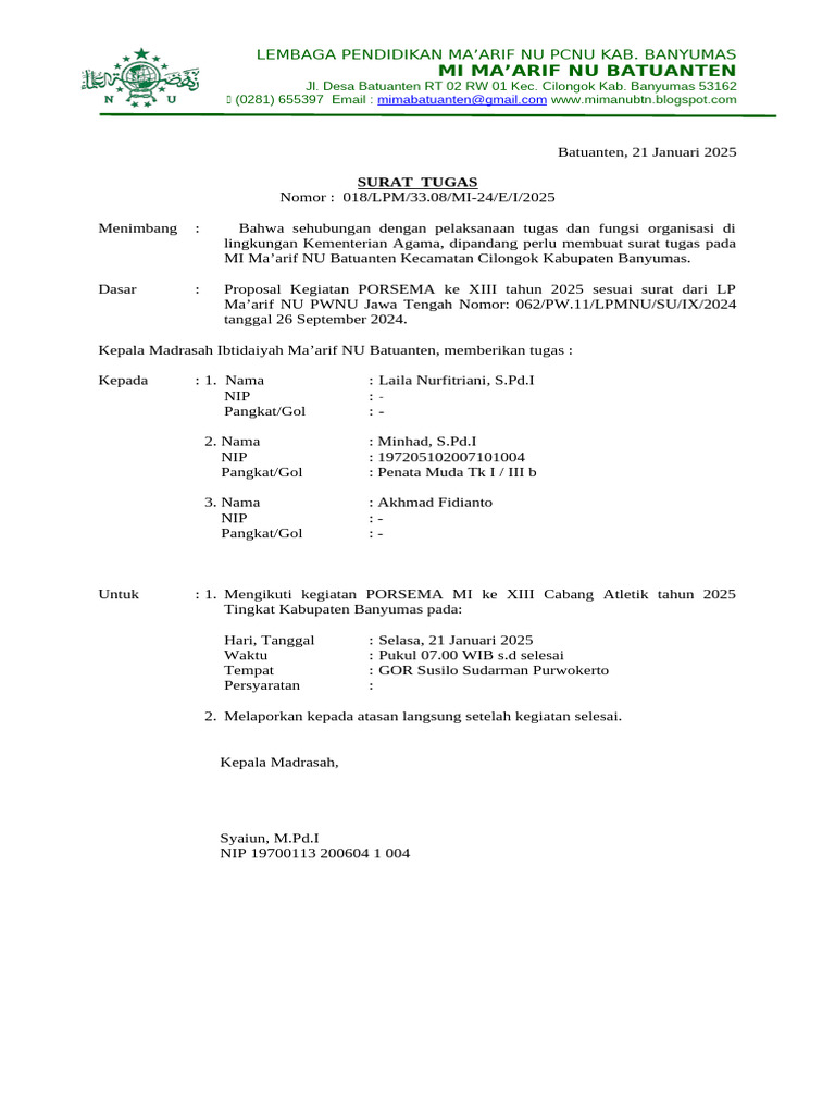 018-019 Surat Tugas Laila | PDF