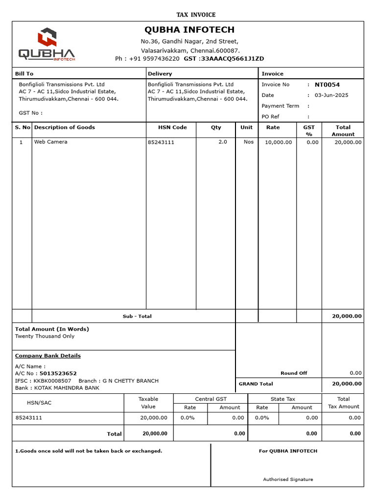 Invoice for Web Camera Purchase | PDF | Government | Sales