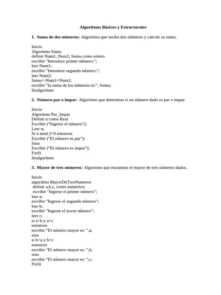 Ejercicios de Algoritmos Básicos y Estructurales | PDF | Matemáticas | Algoritmos