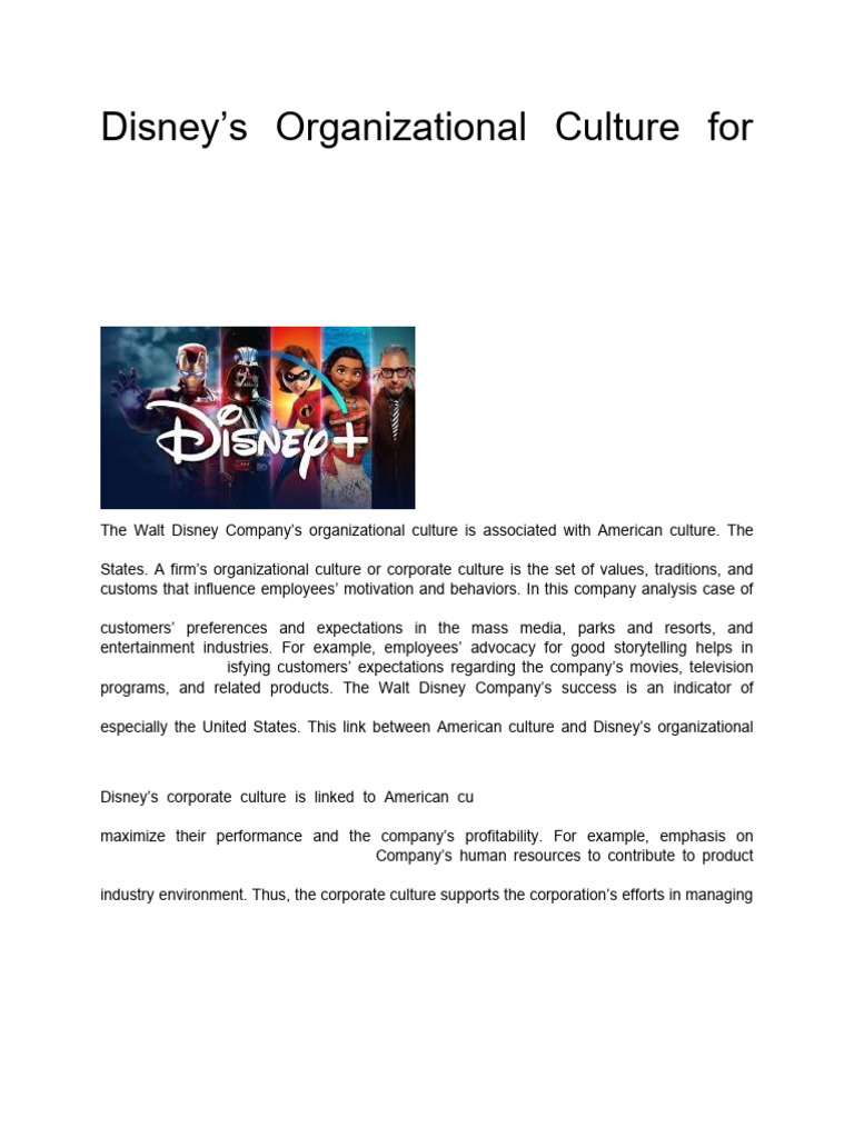Disney's Organizational Culture Explained | PDF | Organizational ...