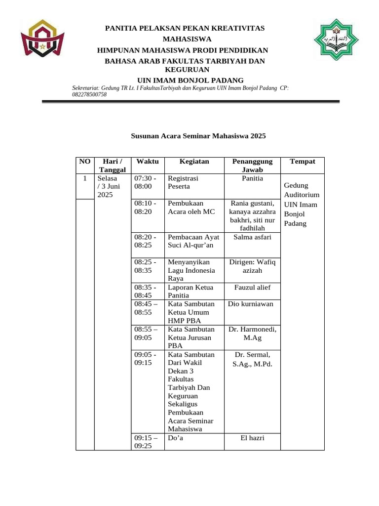 Susunan Acara Seminar Mahasiswa 2025 | PDF