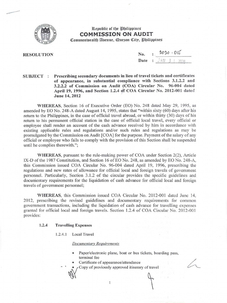 COA Guidelines on Travel Expenses | PDF