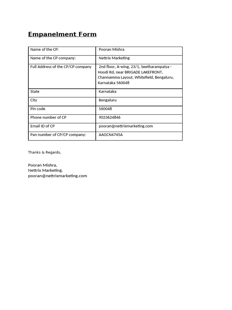 Empanelment Form | PDF