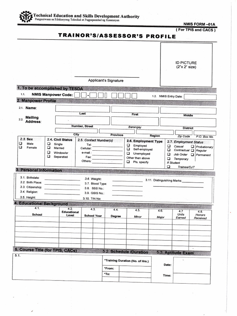 TESDA Trainor's or Assessor's Profile | PDF