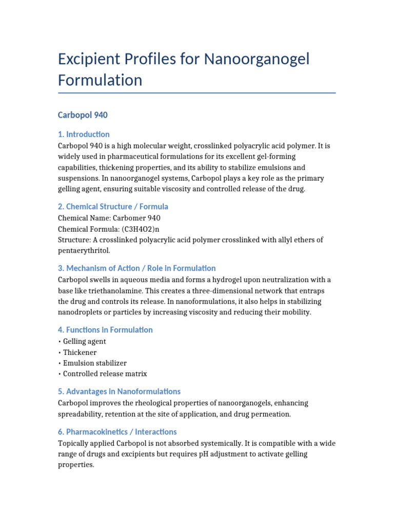 Complete Excipient Profiles Nanoorganogel | PDF | Pharmaceutical ...