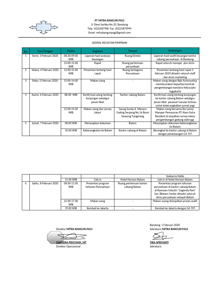 Jadwal Kegiatan Pimpinan | PDF