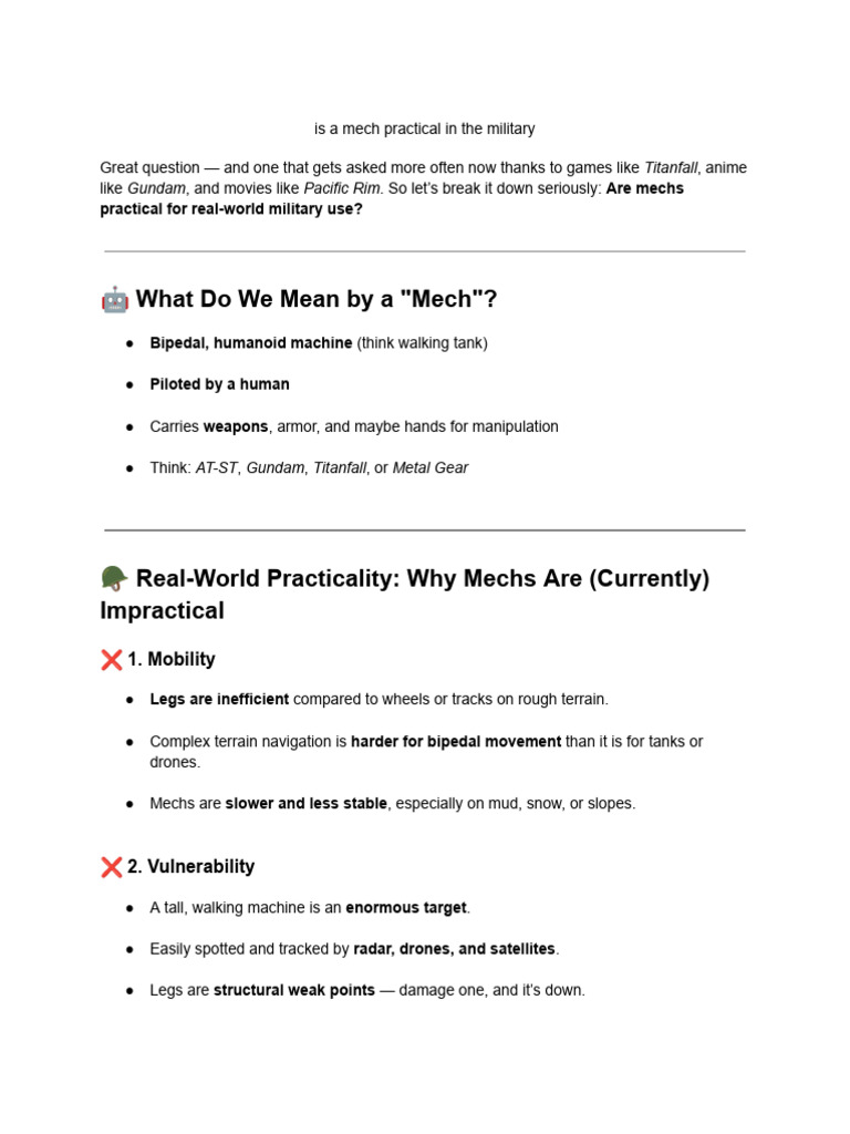 Is A Mech Practical in The Military | PDF