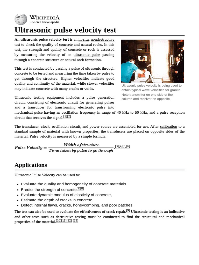Ultrasonic Pulse Velocity Testing Overview | PDF | Ultrasound ...