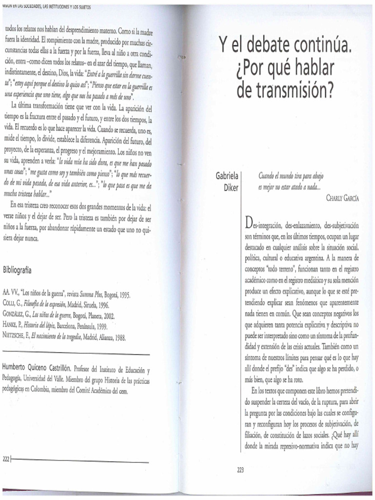 Diker G. y El Debate Continua. Por Que Hablar de Transmision | PDF
