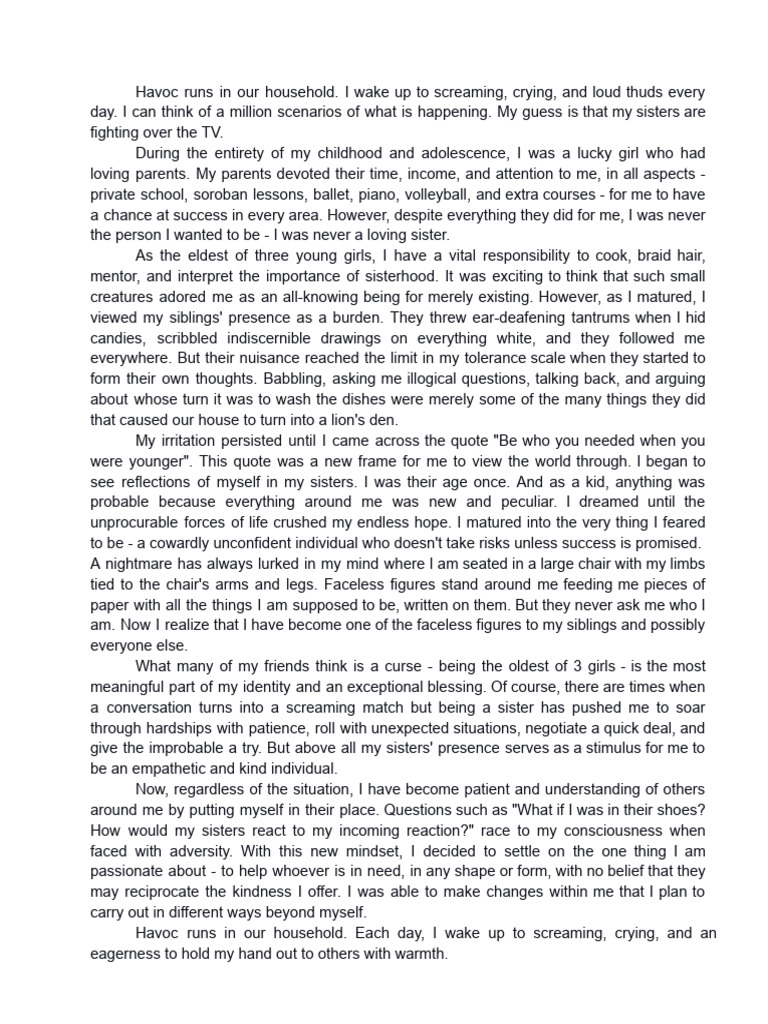 Sisters Essay | PDF | Behavioural Sciences