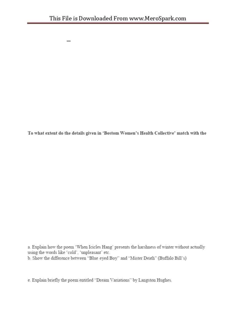 Class 11 Major English Model Questions | PDF