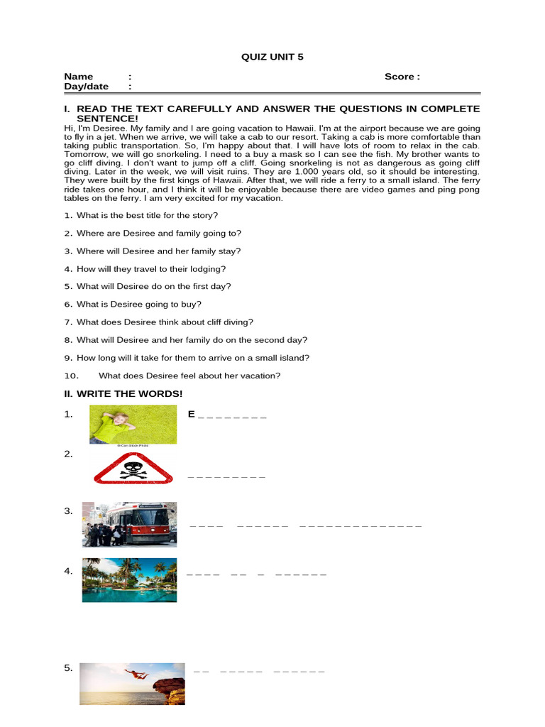 Grade 6 Quiz Unit 5 | PDF