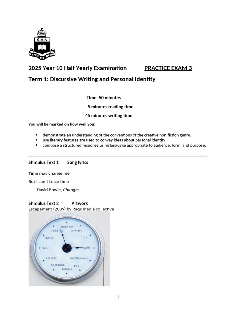 Y10 Discursive Practice Exam 3 | PDF