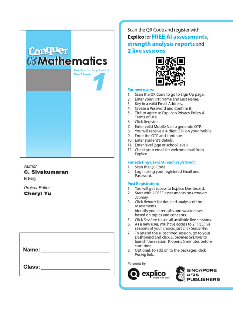 Conquer G3 Mathematics For Secondary Levels Workbook 1 - Sample Pages | PDF | Equations | Numbers