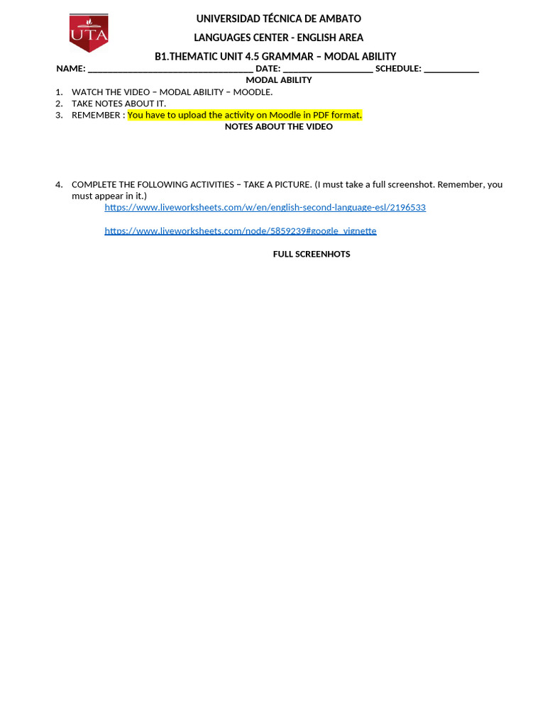 B1.modal Ability - Activity | PDF