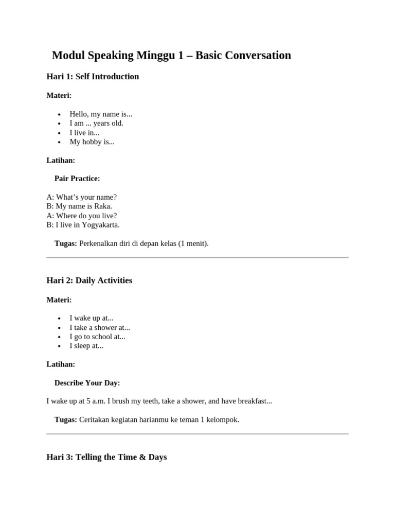 ? Modul Speaking Minggu 1 | PDF