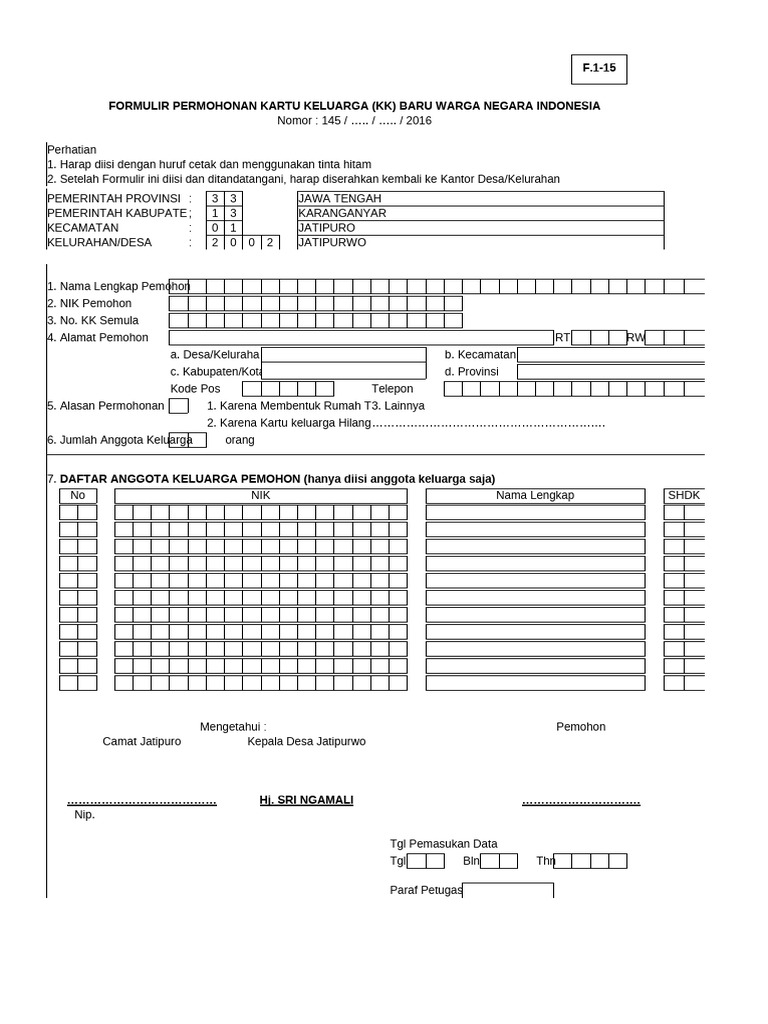Form Kependudukan Permohonan KK KTP | PDF