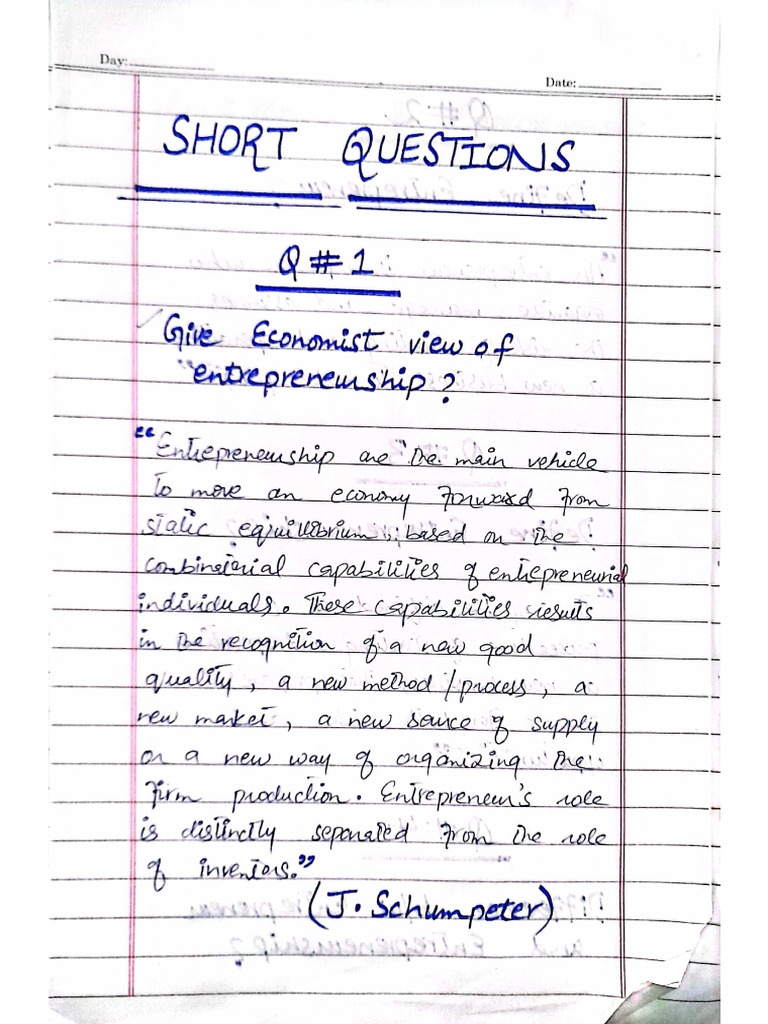 Entrepreneurship SHORT QUESTIONS | PDF