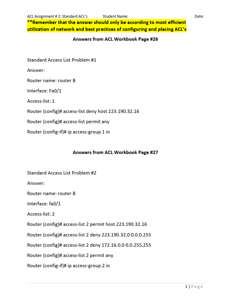 ACL Assignment #1 Student Answer Sheet | PDF | Router (Computing ...