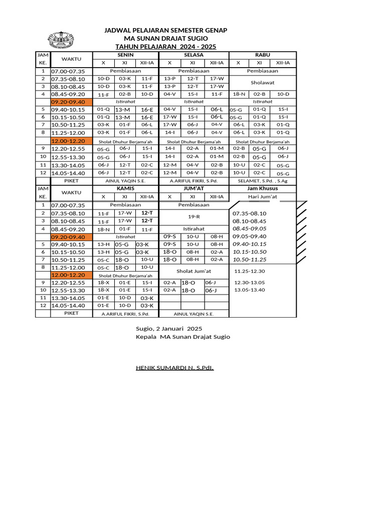 Jadwal Genap 2024-2025 | PDF
