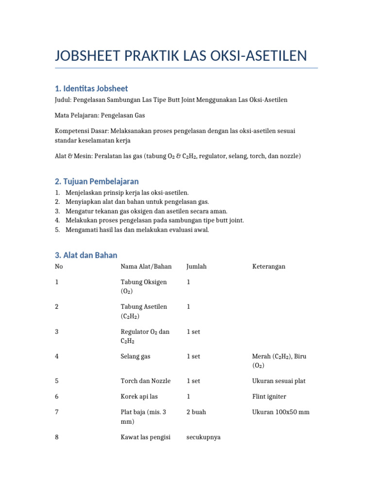 Jobsheet Las Oksi Asetilen | PDF