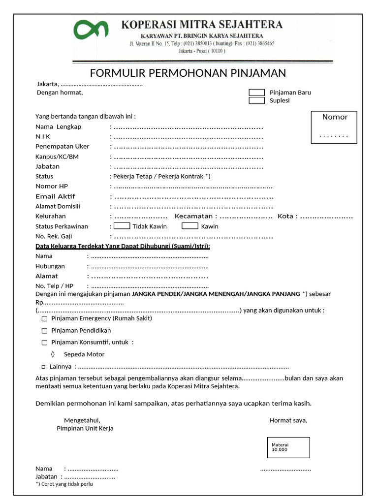 Aplikasi Form Pinjaman Koperasi Mitra | PDF