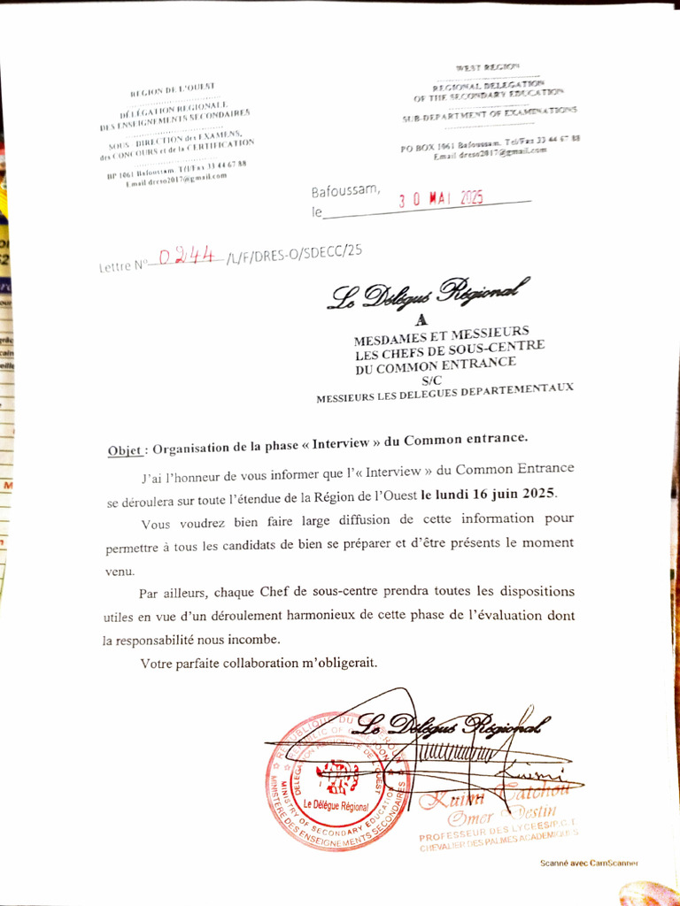 Organisation de l'Interview du Common Entrance | PDF