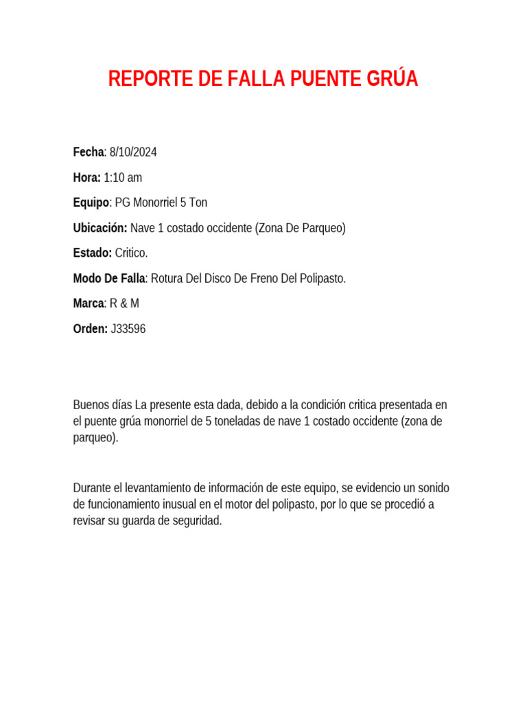 Reporte de Falla | PDF