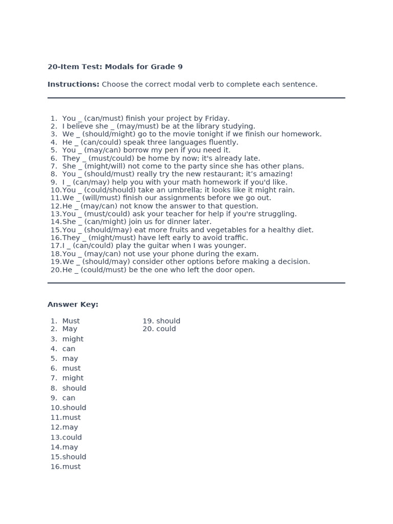 Understanding Modals q2wk2 Quiz | PDF