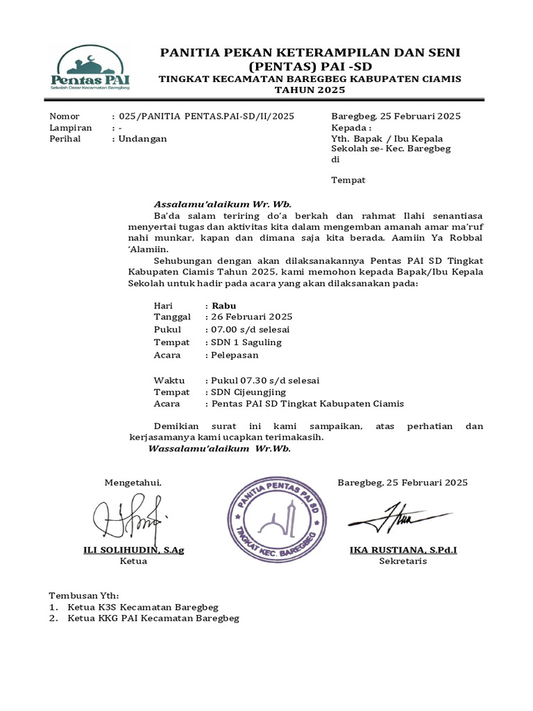 Surat Undangan Pentas Pai Tk. BP Dan Ibu Ks | PDF