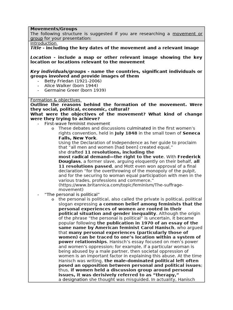 Overview of Feminist Movements and Key Figures | PDF | Feminism ...