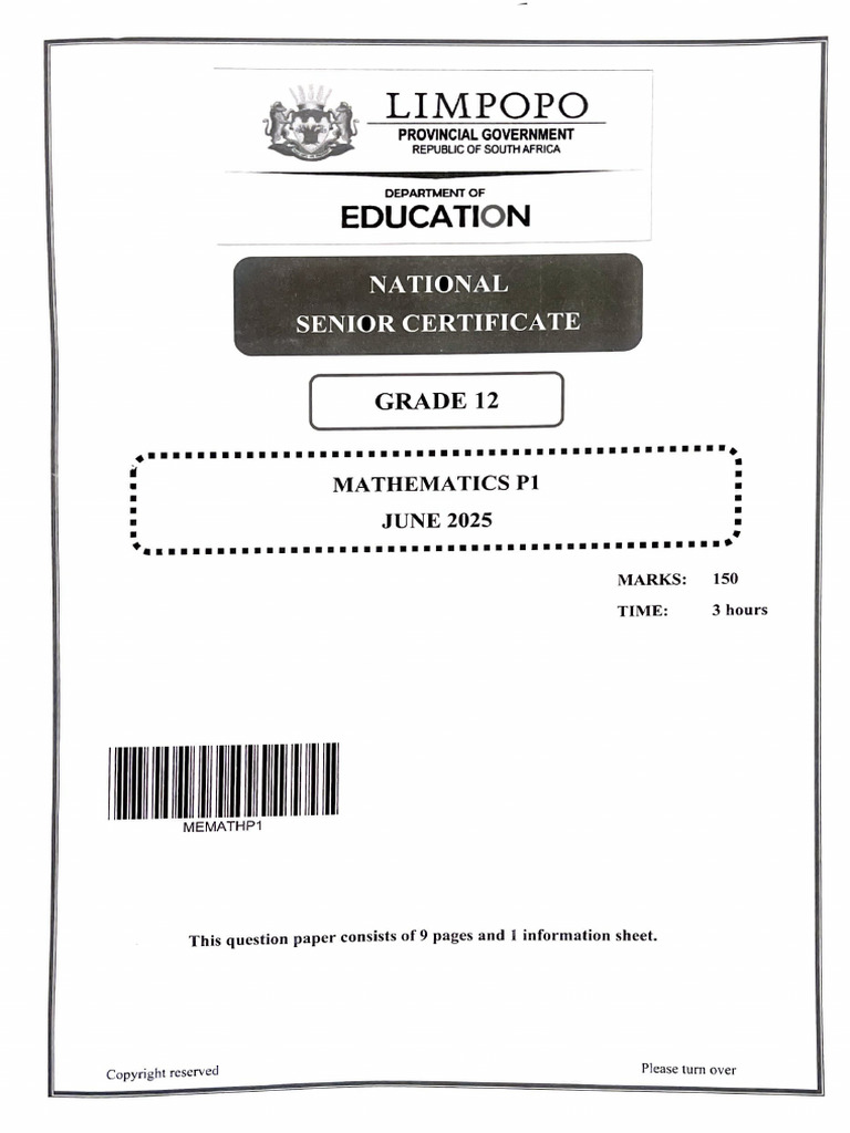 Mathematics P1 Grade 12 June 2025 Limpopo DOE | PDF | Asymptote ...