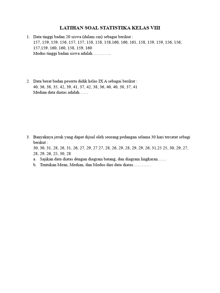 Latihan Soal Statistika Kelas VIII | PDF