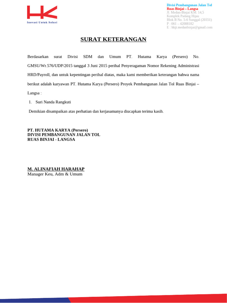 Surat Keterangan BNI | PDF