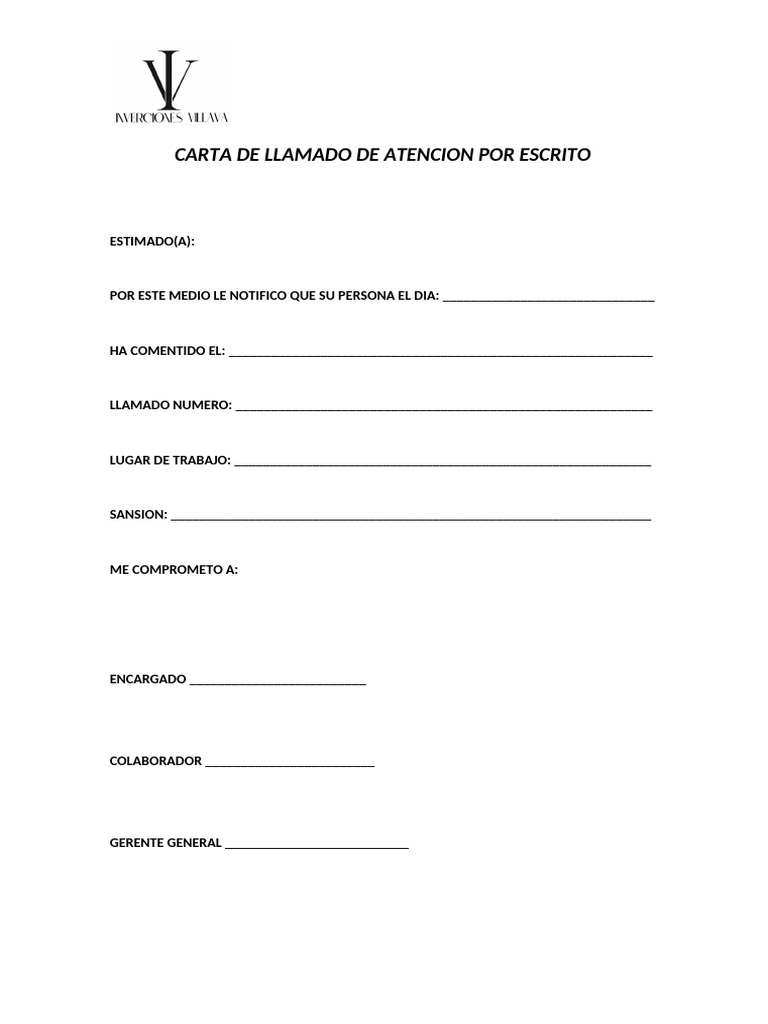 Carta de Llamado de Atención Editable | PDF