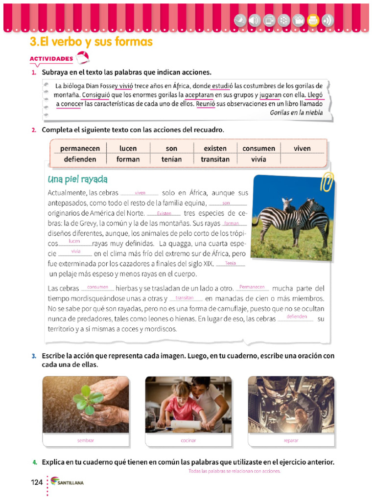 El Verbo y Sus Formas Libro Santillana | PDF