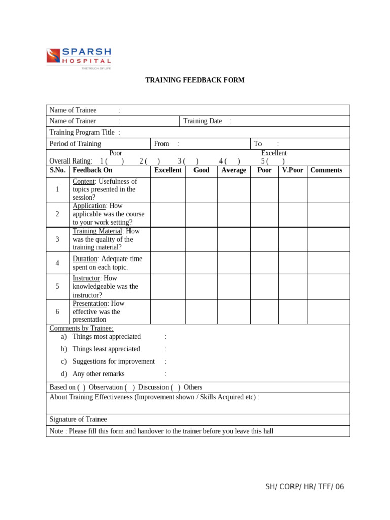Training Feedback Form | PDF